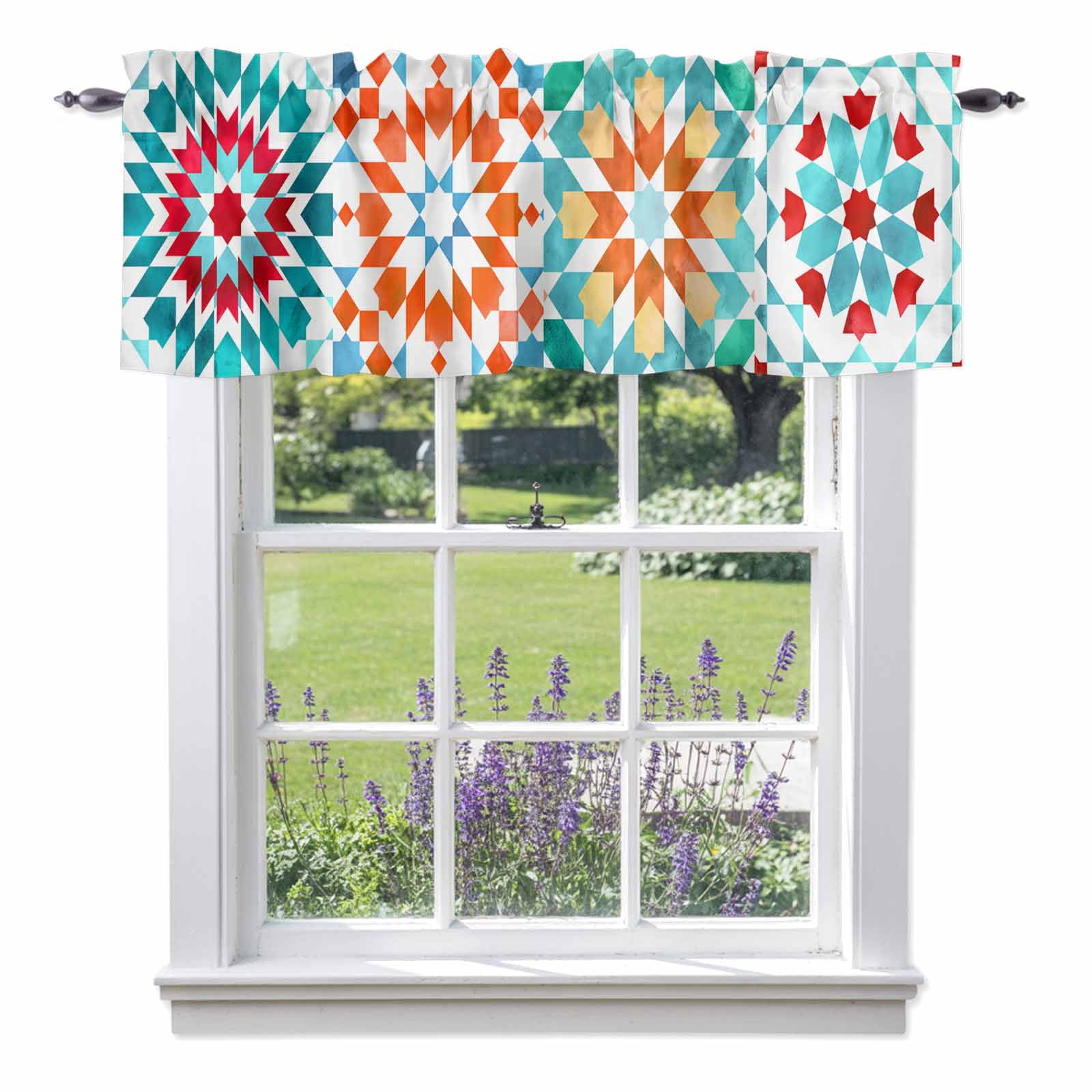 Boho Valances for Windows Colorful Abstract Rod Pocket Light Filtering ...