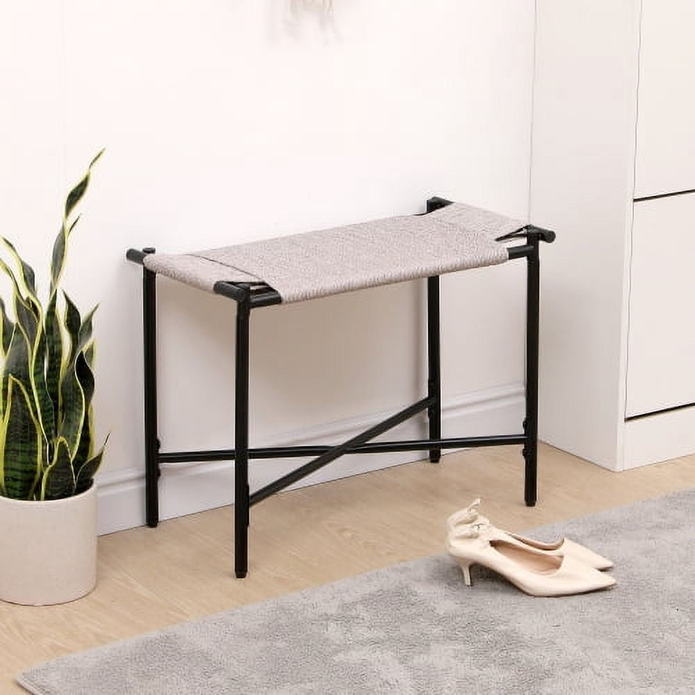 Boho Vanity Stool – Hand-Woven Gray Footrest Ottoman for Living Room ...