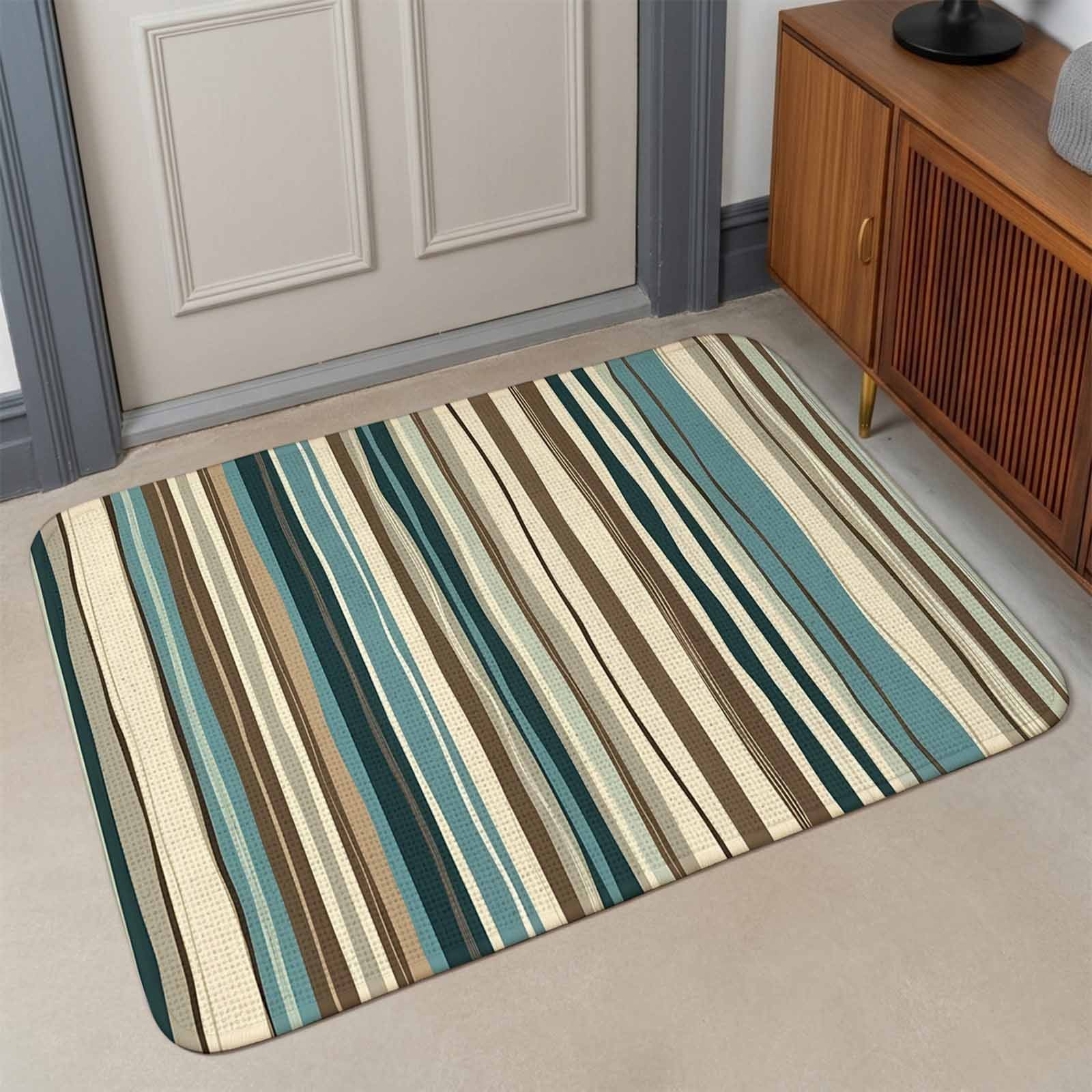 Boho Vertical Stripe Front Door Mat Indoor Entrance, Green Beige Simple ...