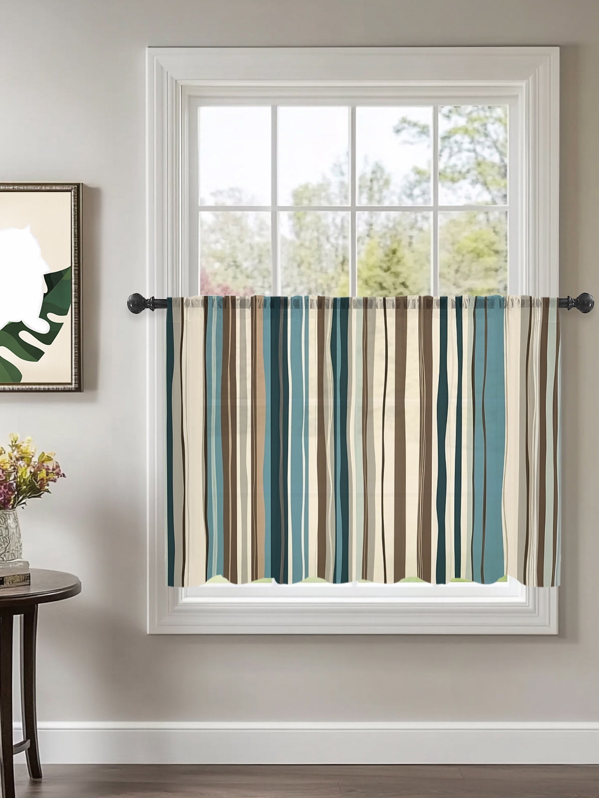 Boho Vertical Stripe Sheer Curtains 54 Inch Long 1 Panel Green Beige ...