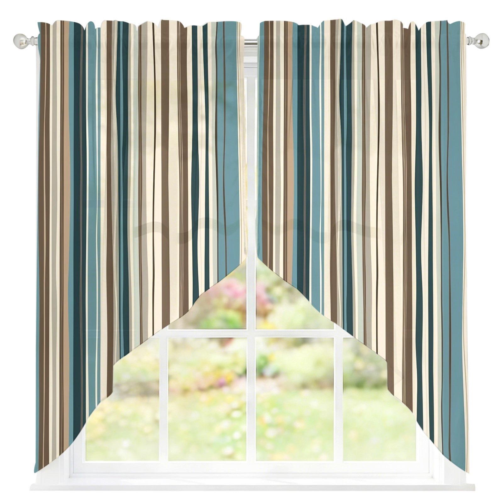 Boho Vertical Stripe Sheer Curtains Swag Valances for Windows Green ...