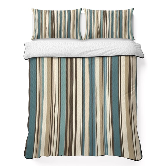 Boho Vertical Stripes 3 Piece Quilt Bedding Set with 2 Pillow Shams ...