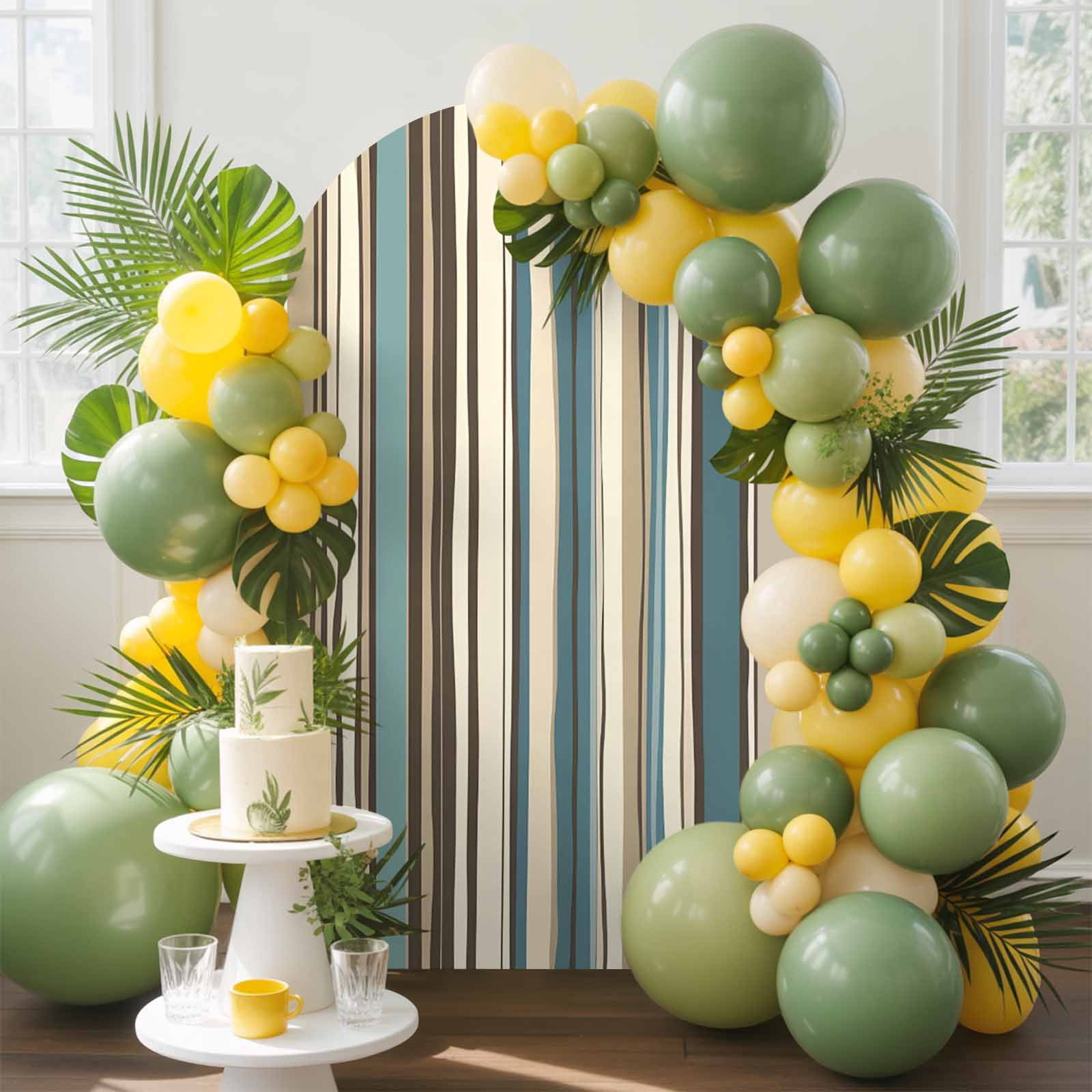 Boho Vertical Stripes Arch Backdrop Cover, 4FT, Green Beige Simple ...