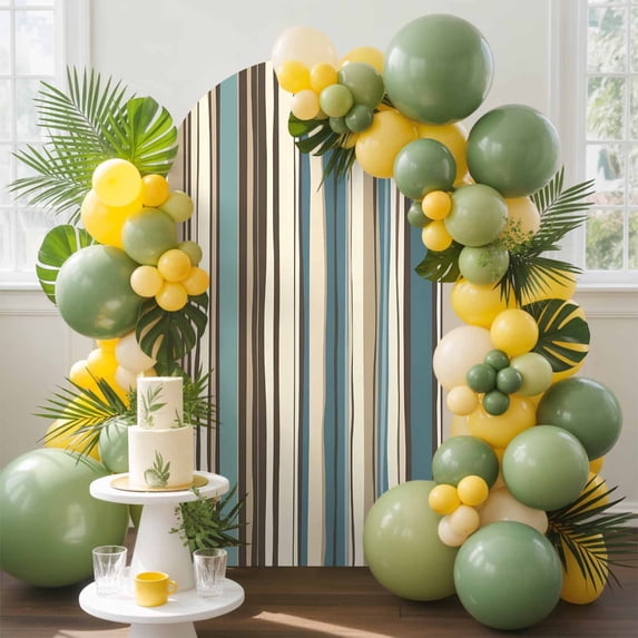 Boho Vertical Stripes Arch Backdrop Cover, 4FT, Green Beige Simple ...