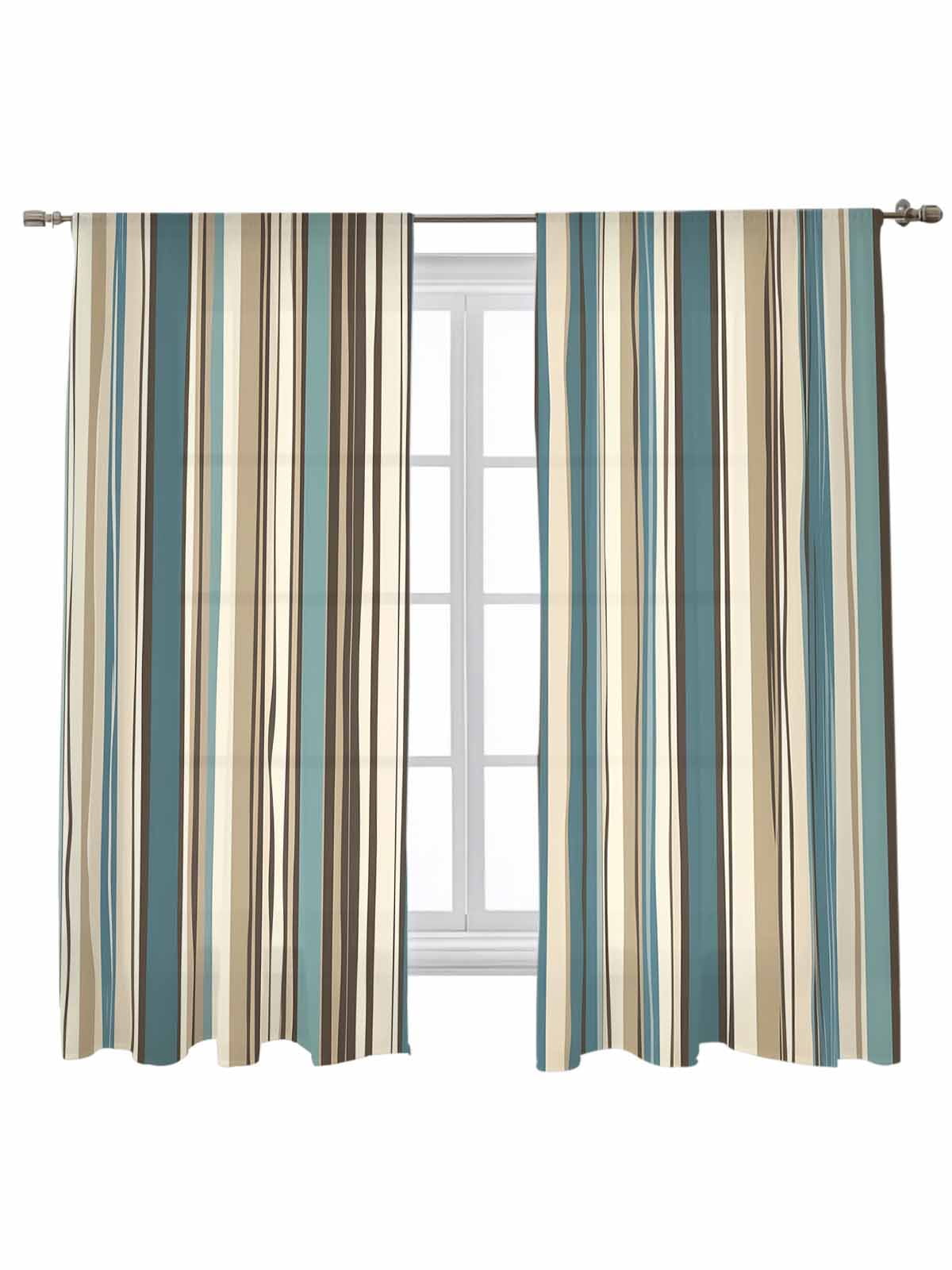 Boho Vertical Stripes Sheer Curtains 72 inches Long 2 Panels Set Green ...