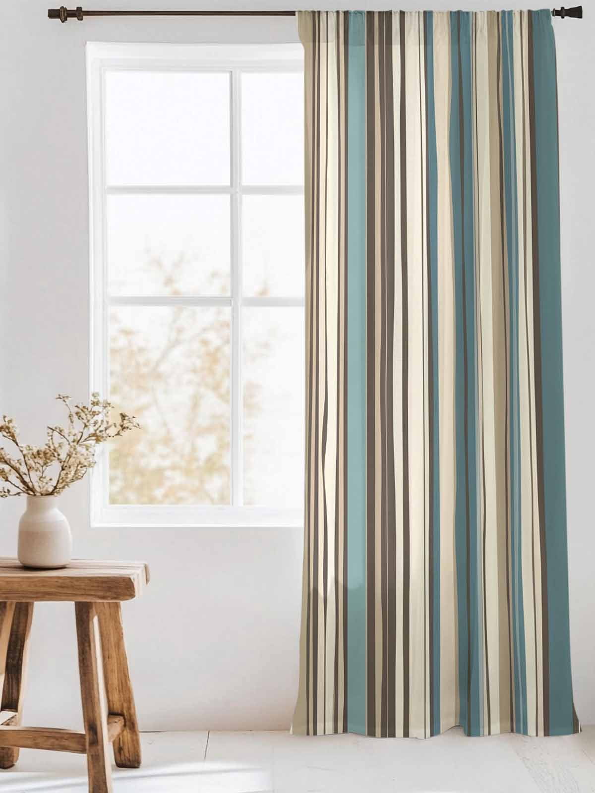 Boho Vertical Stripes Sheer Curtains 96 Inch Long 1 Panel Green Beige ...