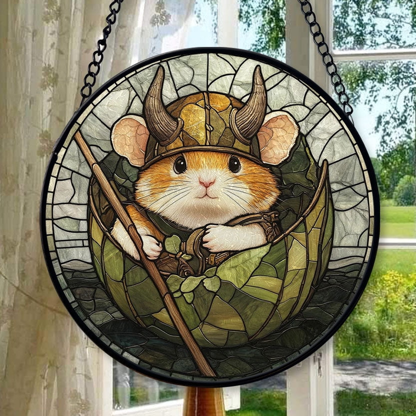 Boho Viking Hamster Stained Glass Window Hangings, Handcrafted Stained ...