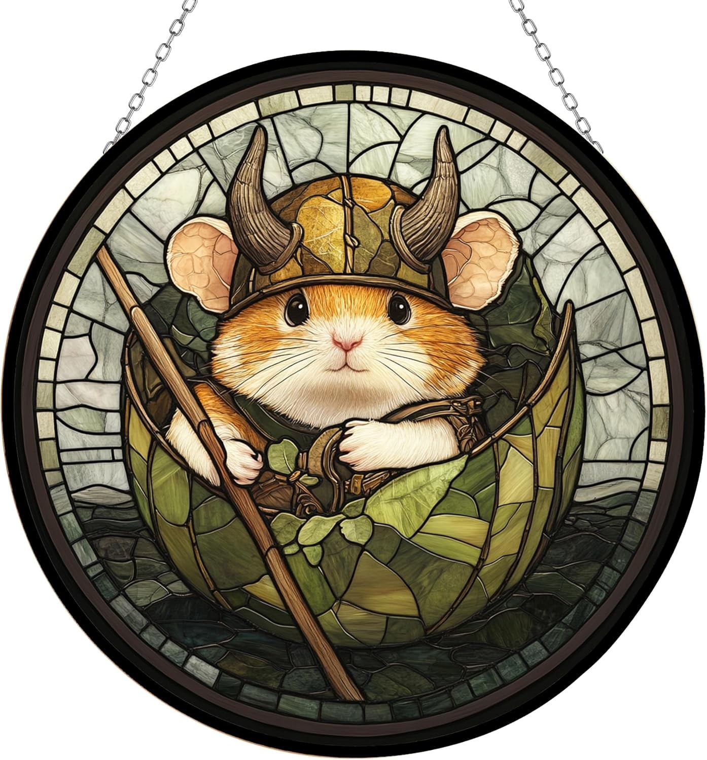 Boho Viking Hamster Stained Glass Window Hangings, Handcrafted Stained ...
