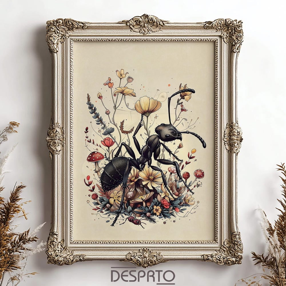 Boho Vintage Ant Flower Print, Moody Flower Ant Wall Decor, Ant Print ...
