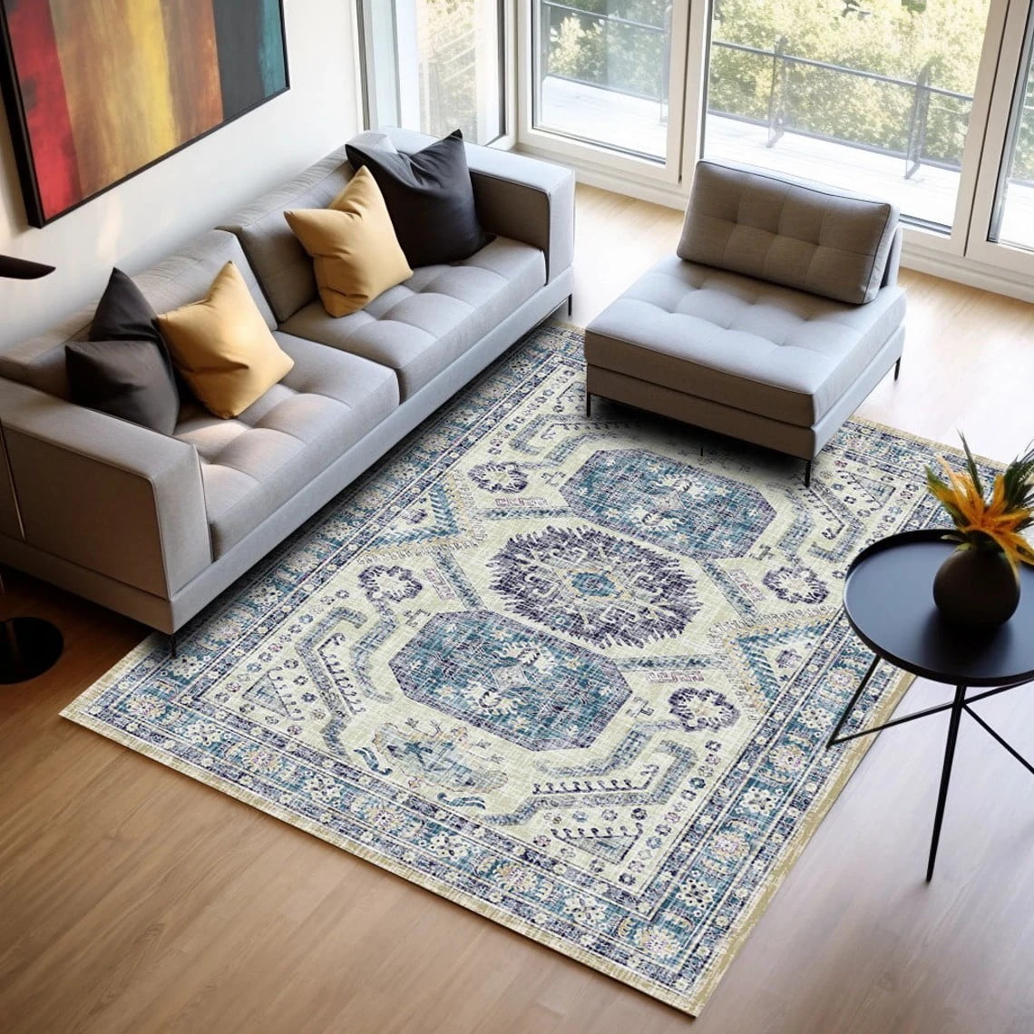 Boho Vintage Area Rug Washable Carpet Retro Moroccan Oriental Neutral ...