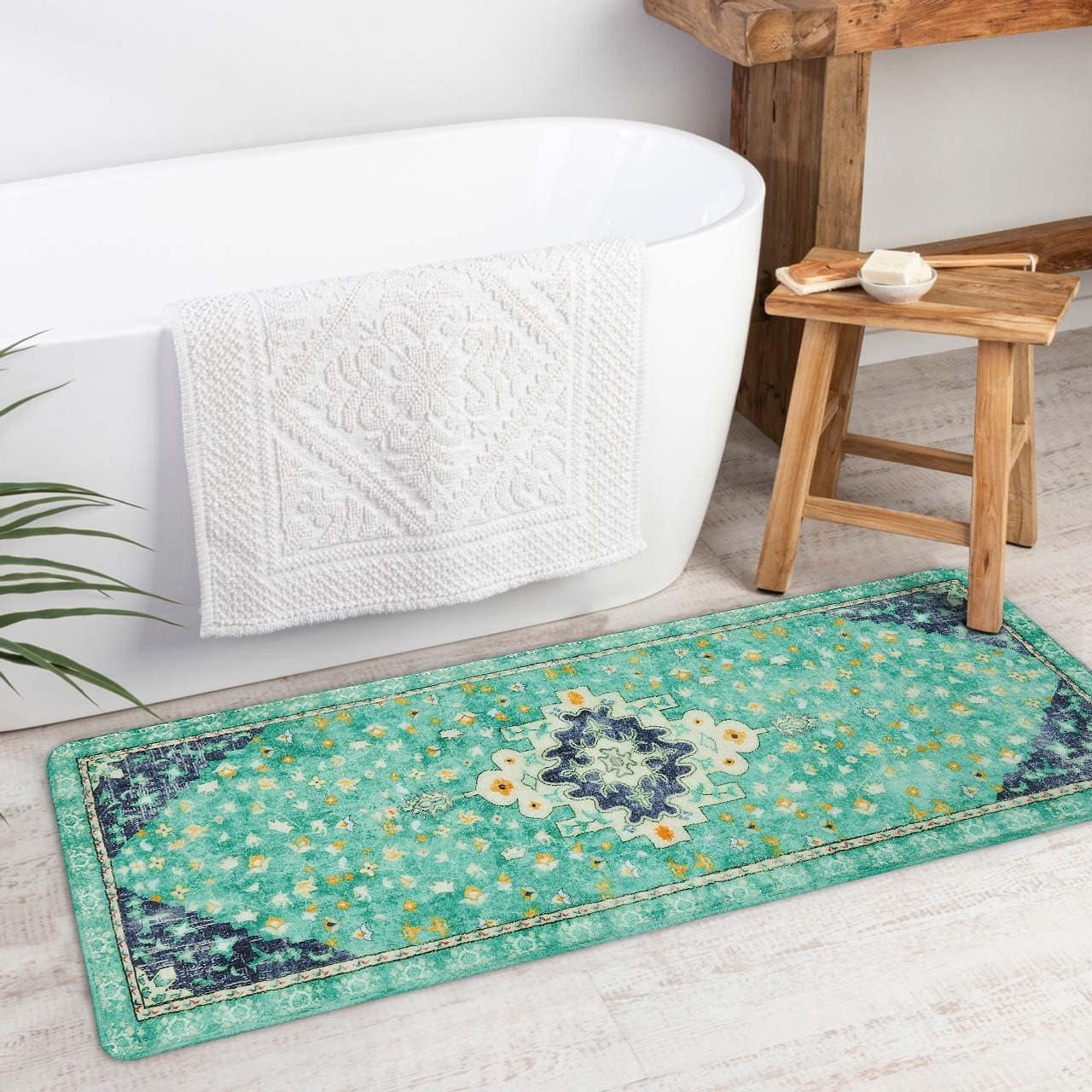 Boho Bathroom Runner Rug, Non-Slip, Soft, Machine Washable, Vintage ...