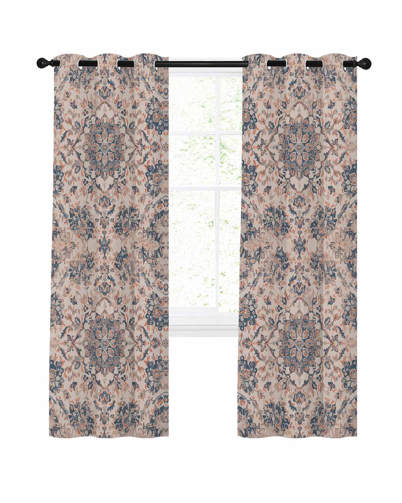 Boho Vintage Blackout Curtains 63 Inches Long for Bedroom, Southwestern ...