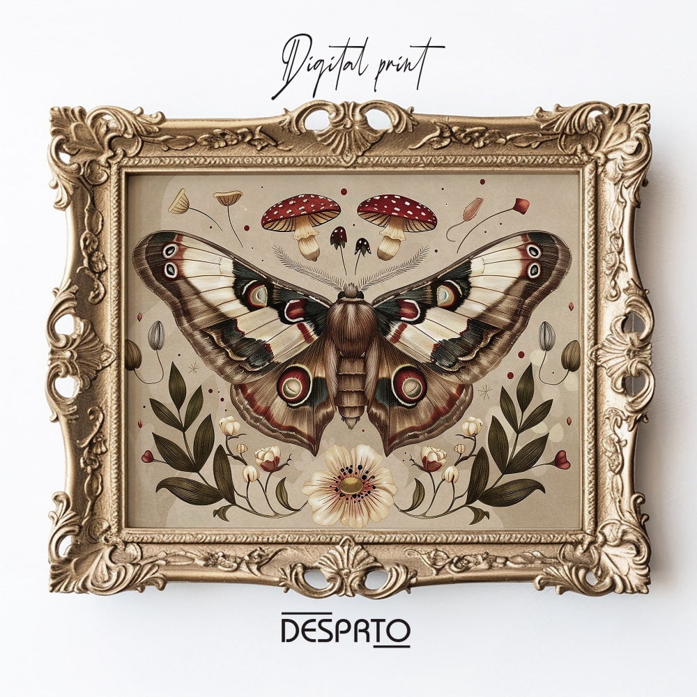 Boho Vintage Butterfly Print, Moody Butterfly Wall Decor, Butterfly ...