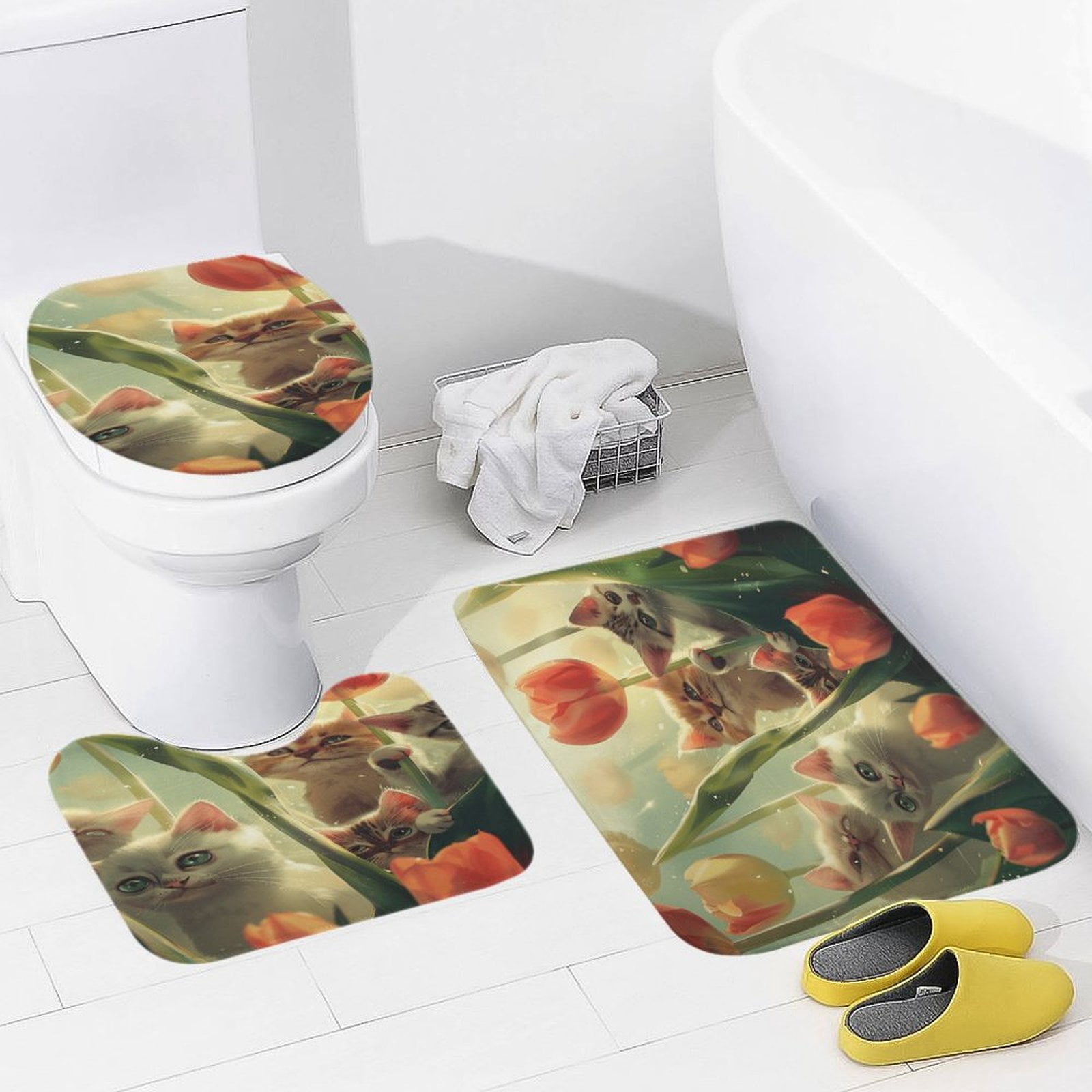Boho Vintage Floral Bathroom Mats Set 3-piece Bath Mats , Floor Rug ...