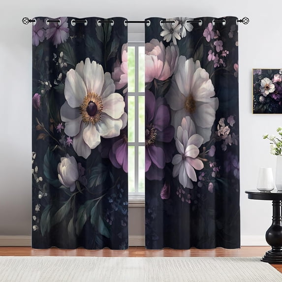 Boho Vintage Floral Blackout Curtains, Abstract 3D Flowers Country ...