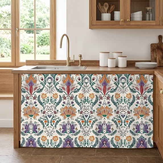 Boho Vintage Floral Cabinet Curtains 32" W x 55" L Peony Leaf Bud ...