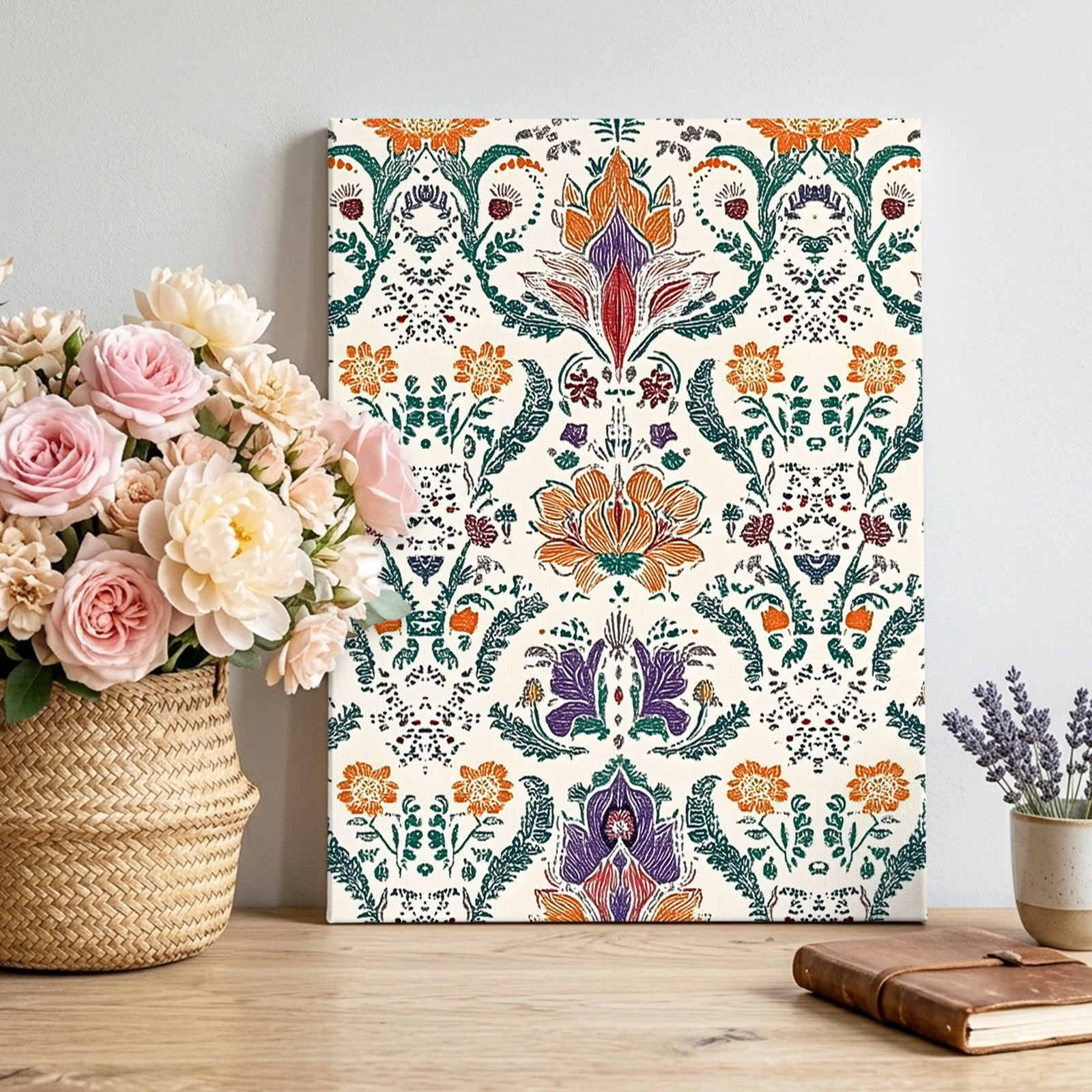 Boho Vintage Floral Canvas Wall Art for Living Room, Peony Leaf Bud ...