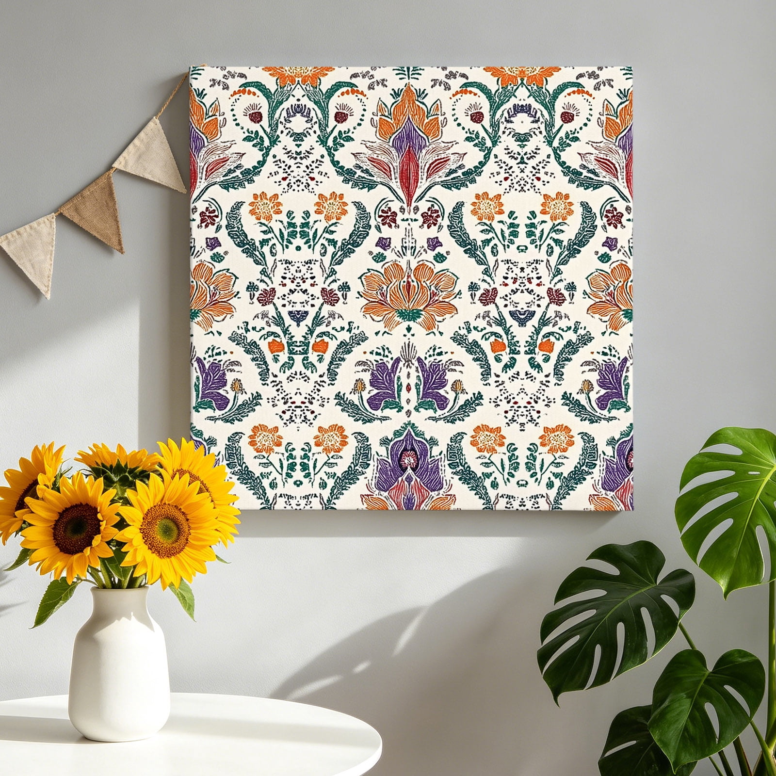 Boho Vintage Floral Canvas Wall Art for Living Room, Peony Leaf Bud ...