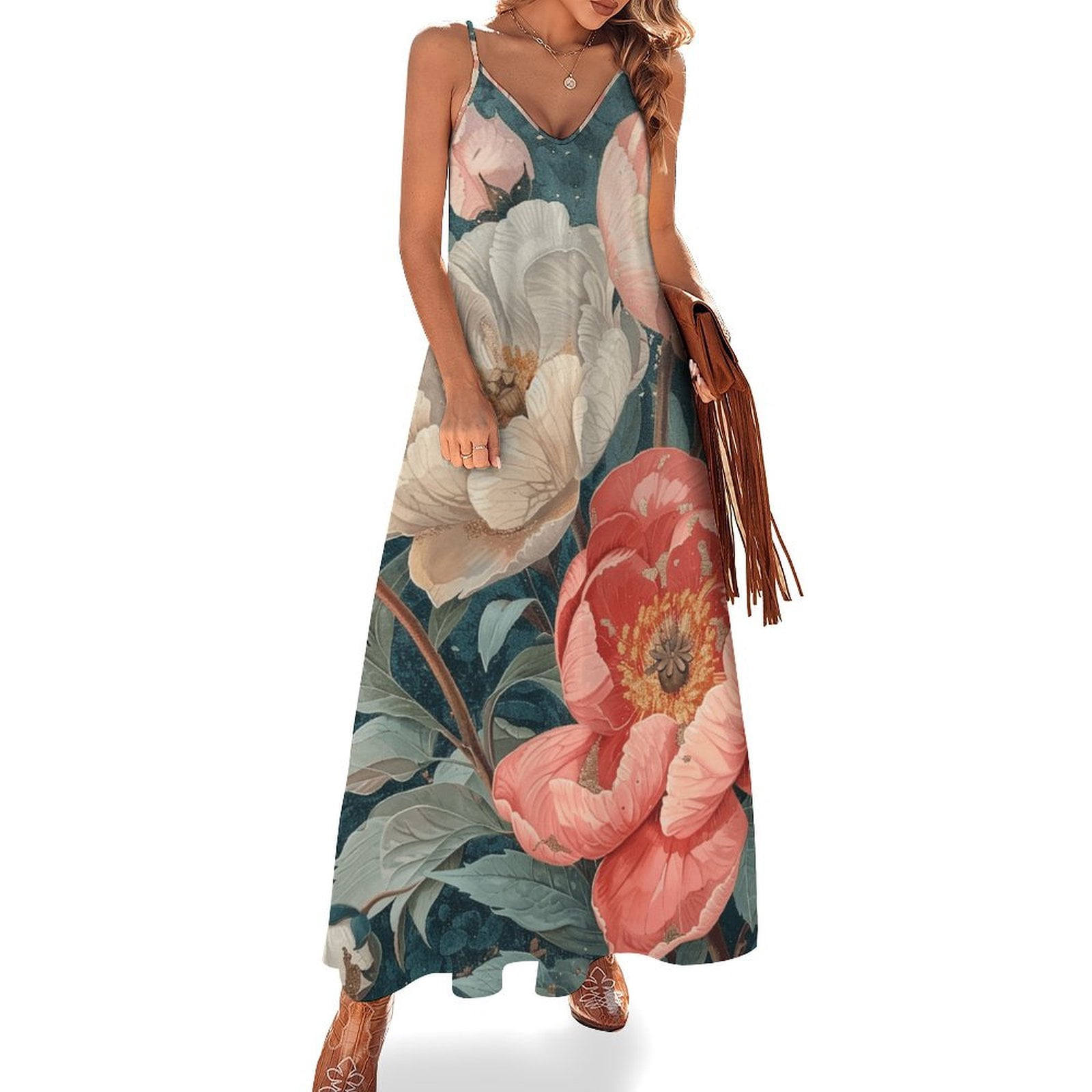 Boho Vintage Floral Fine Art Sleeveless Dress Summer Dress Woman 2025 ...