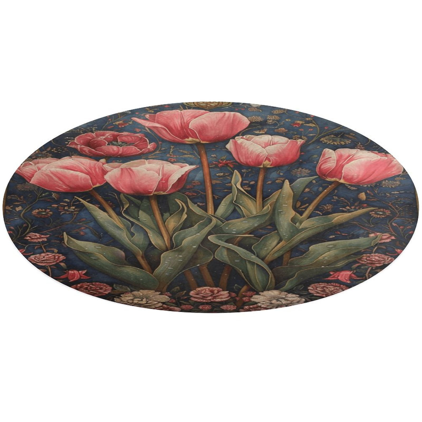 Boho Vintage Floral Floral Medallion Round Rug - Small Round Area Rug ...