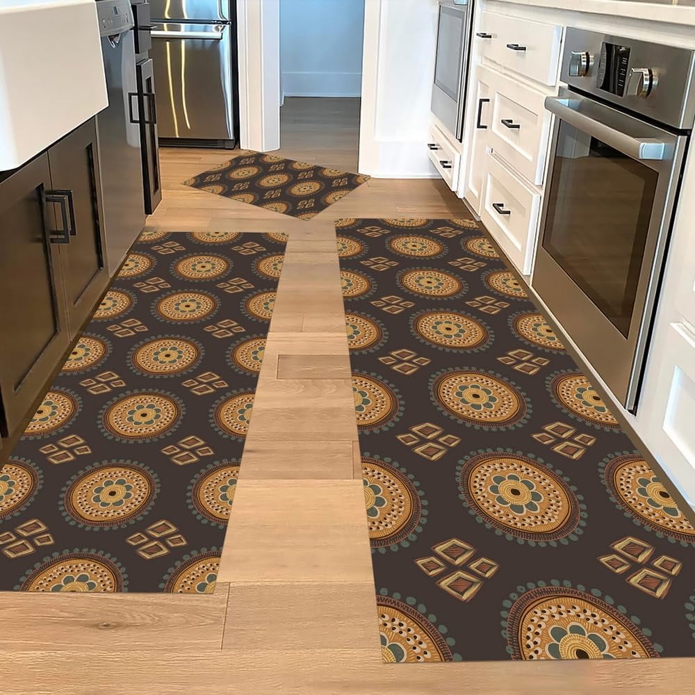Boho Vintage Floral Kitchen Rugs Sets of 3,Non Slip Rubber Kitchen Mats ...
