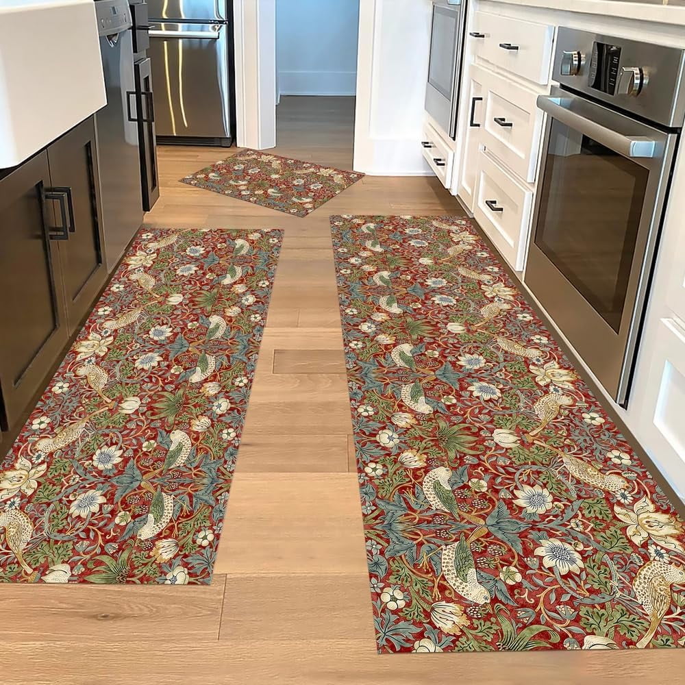 Boho Vintage Floral Kitchen Rugs Sets of 3,Non Slip Rubber Kitchen Mats ...