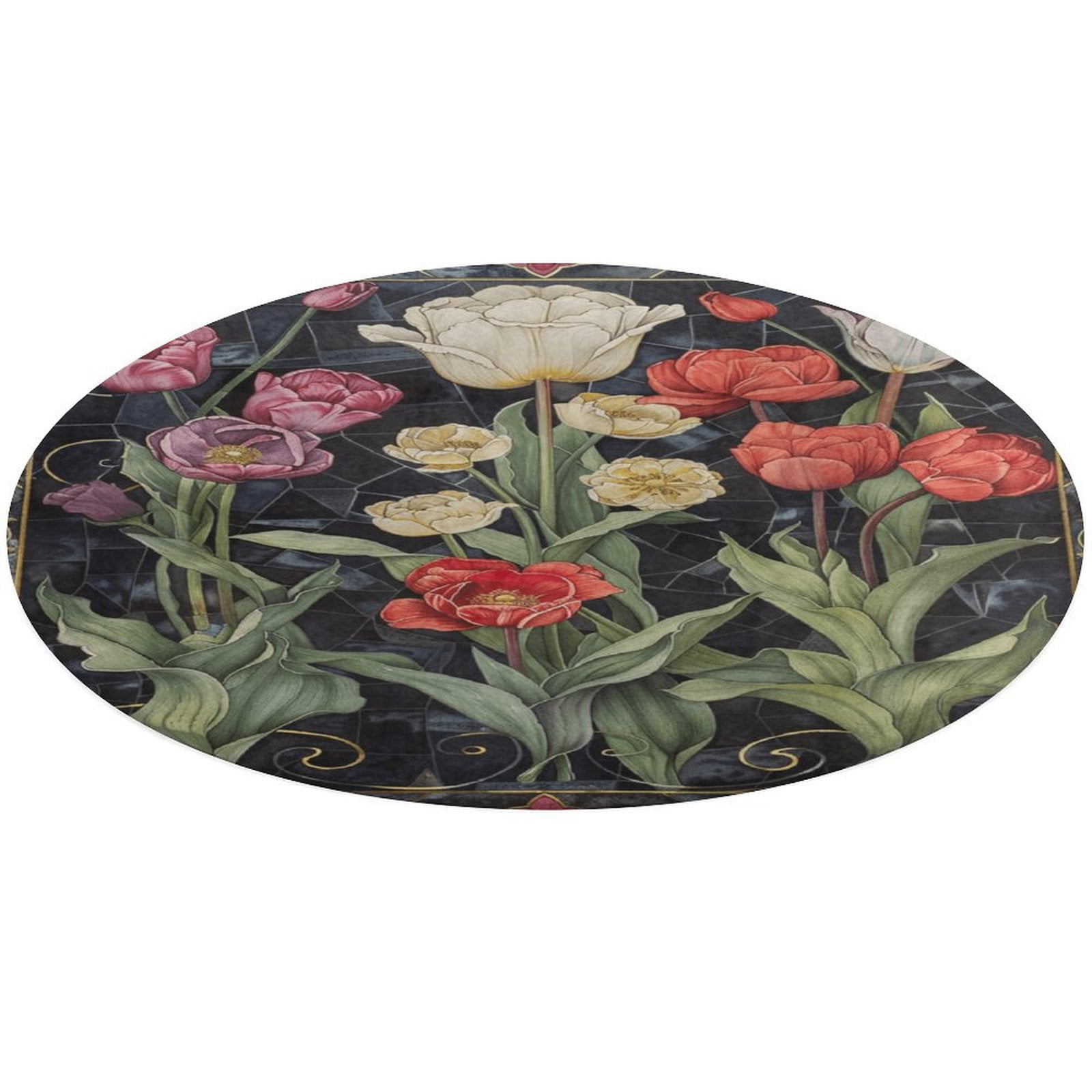 Boho Vintage Floral Round Rugs -Washable Non-Slip Small Round Area Rug ...