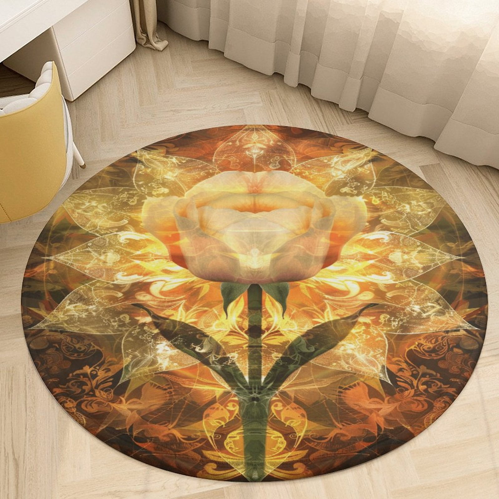Boho Vintage Floral Round Rugs -Washable Non-Slip Small Round Area Rug ...