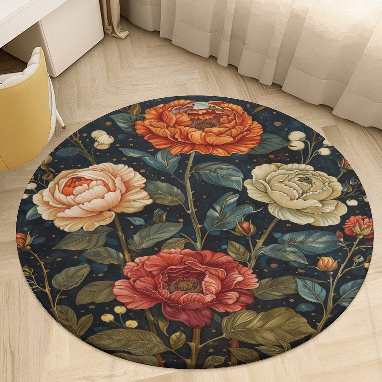 Boho Vintage Floral Round Rugs -Washable Non-Slip Small Round Area Rug ...