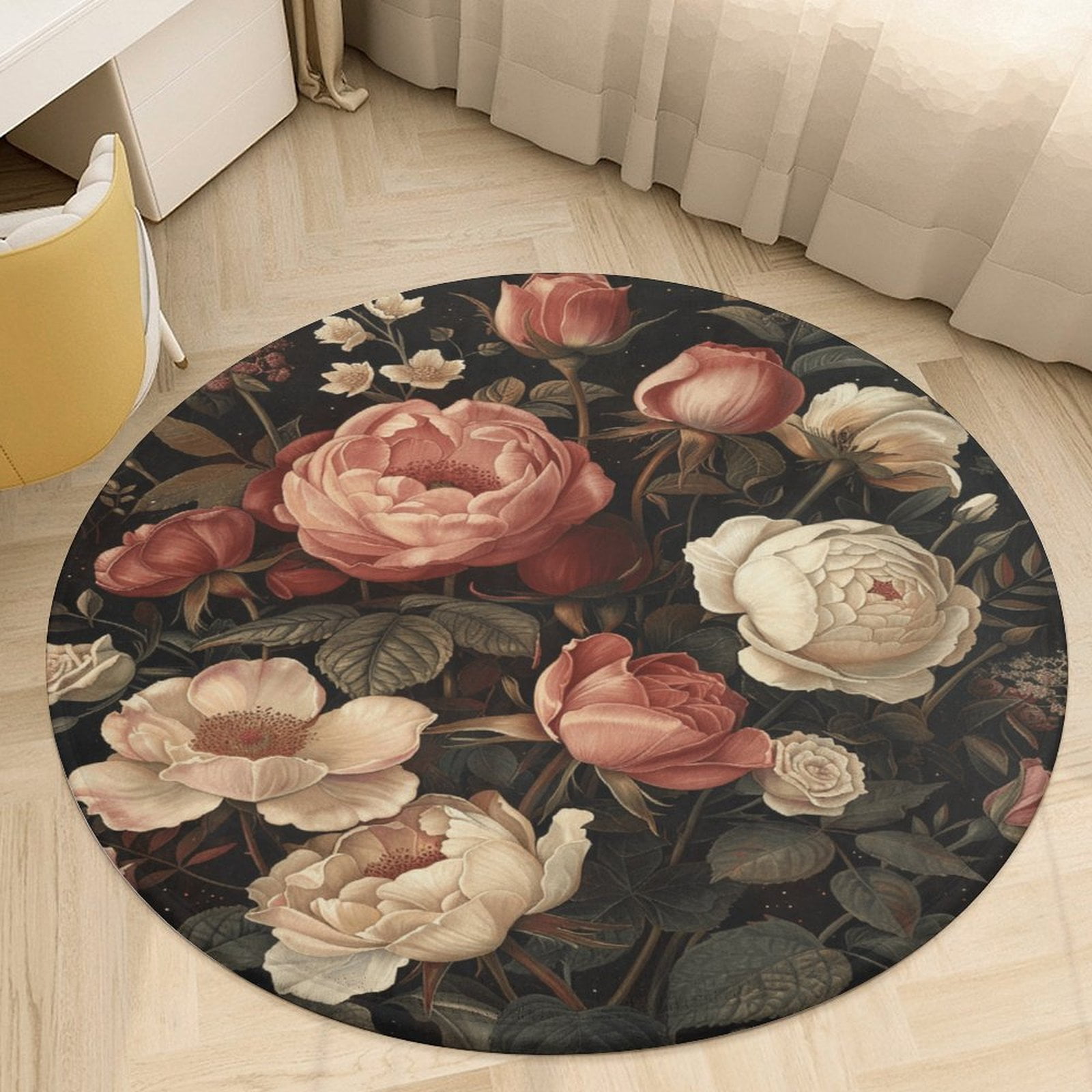 Boho Vintage Floral Washable Round Rug -Circle Area Rugs for Bedroom ...