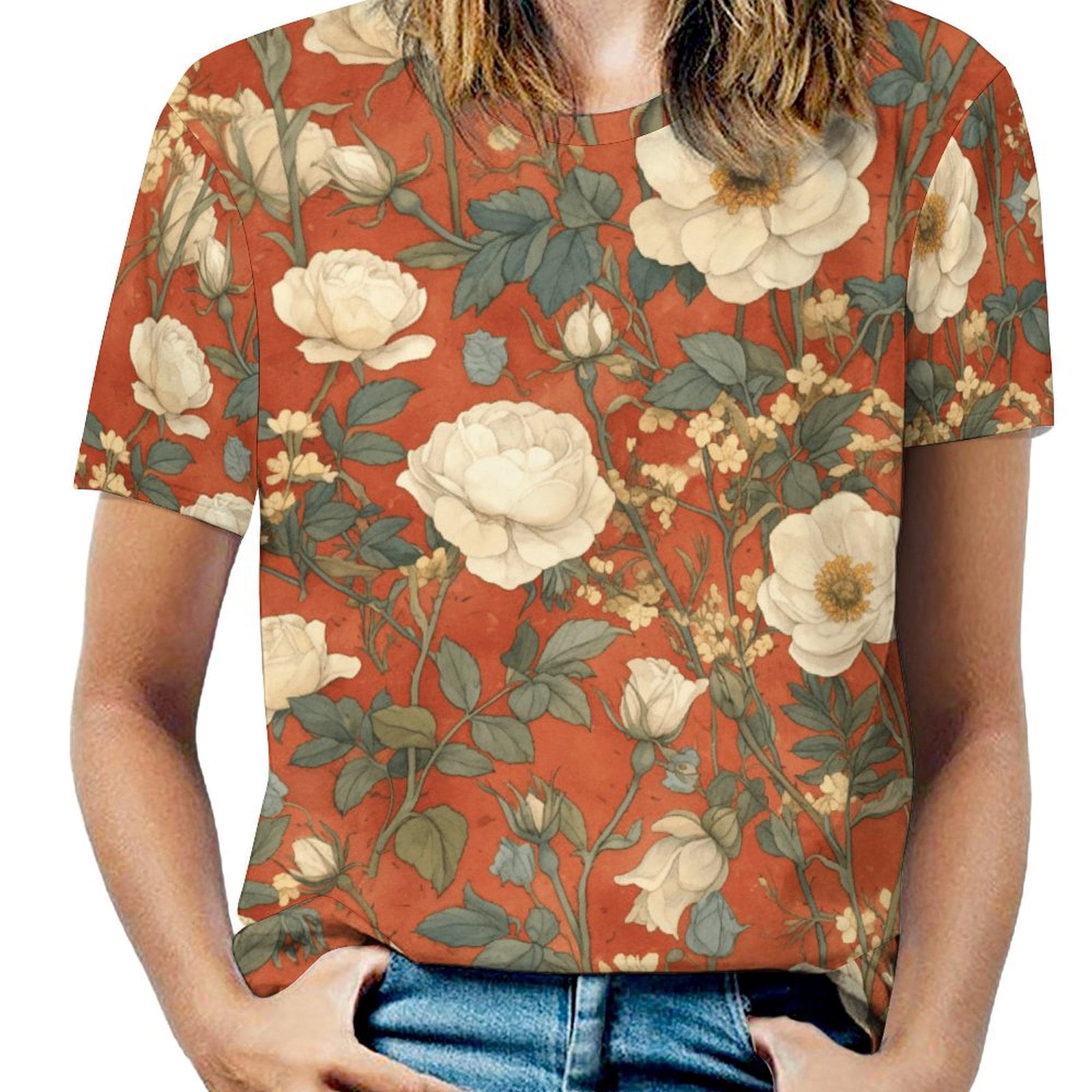 Boho Vintage Floral Women's Short Sleeve Tops Casual Blouses T Shirt ...