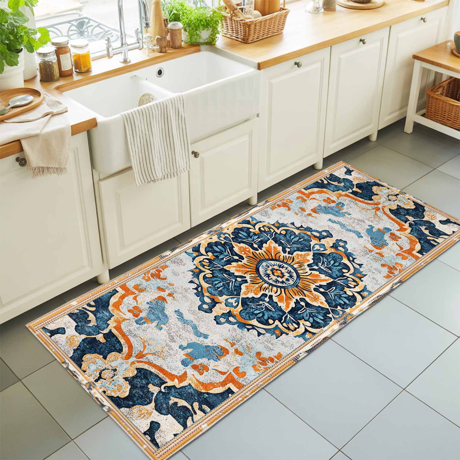 Boho Vintage Flower Texture Rectangle Rug 2'x6' Abstract Traditional ...