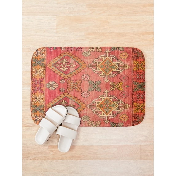 Boho Vintage Geometric Bath Mat, Moroccan Inspired Pattern Bathroom Rug ...
