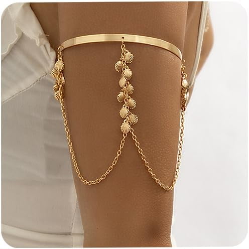 Boho Vintage Gold Arm Cuff with Layered Chain Wide Upper Arm Band Link ...