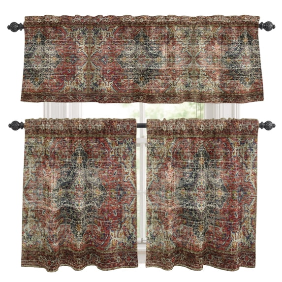 Boho Vintage Kitchen Curtains,Kitchen Curtains and Valances Set of 3 ...