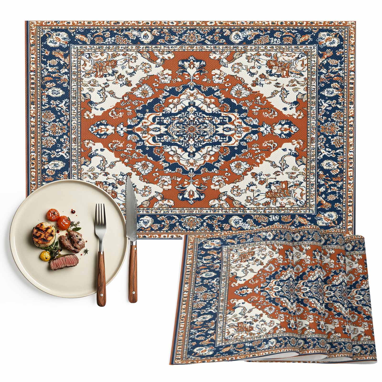 Boho Vintage Placemats Set of 6, Ethnic Traditional Tribal Floral ...