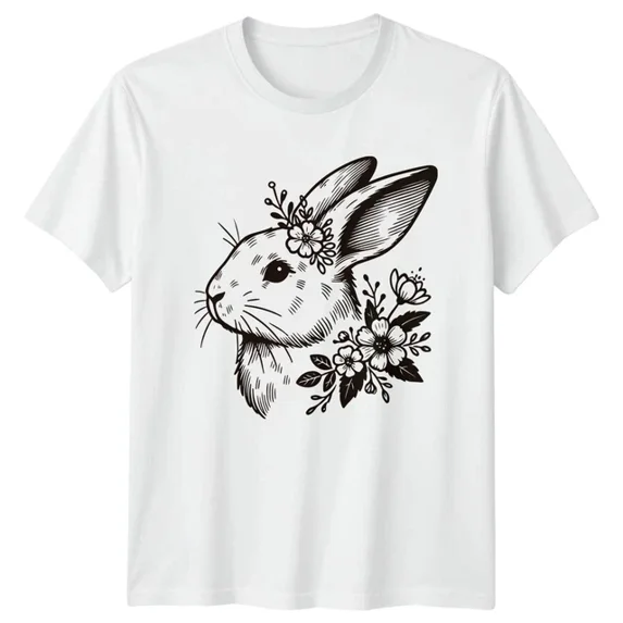 Boho Vintage Rabbit With Floral Womens T-Shirt Boho Art Birthday Gift ...