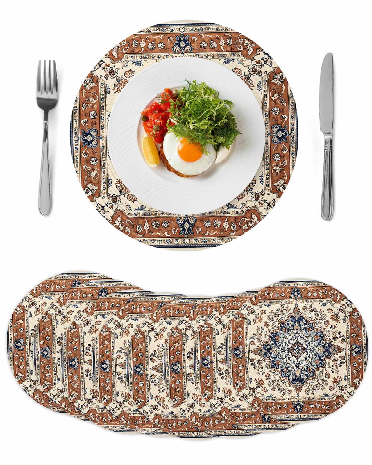 Boho Vintage Round Table Placemats set of 8, Ethnic Tribal Floral ...