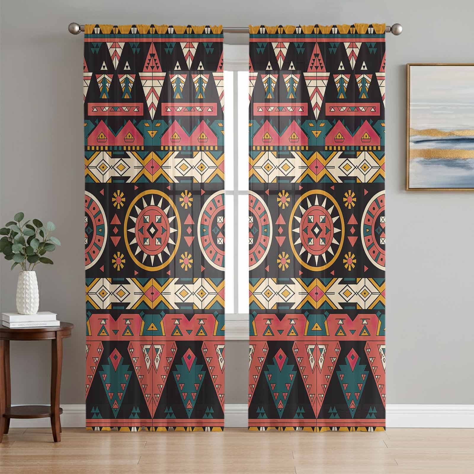 Boho Vintage Sheer Curtains 84 Inch Length 2 Panels Set, Ethnic ...