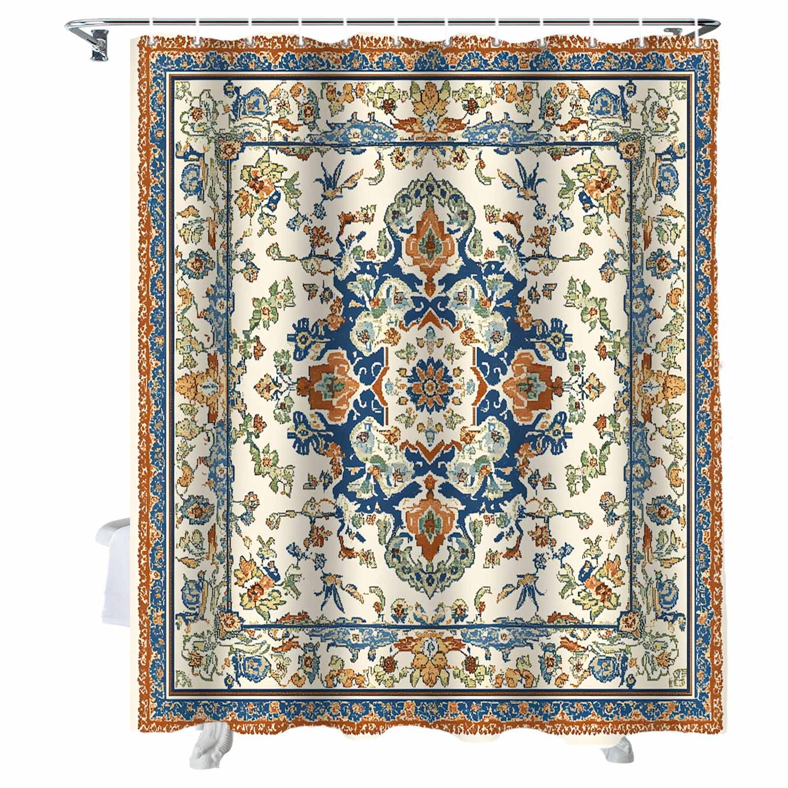 Boho Vintage Shower Curtain, Ethnic Tribal Aztec Floral Pattern Shower ...