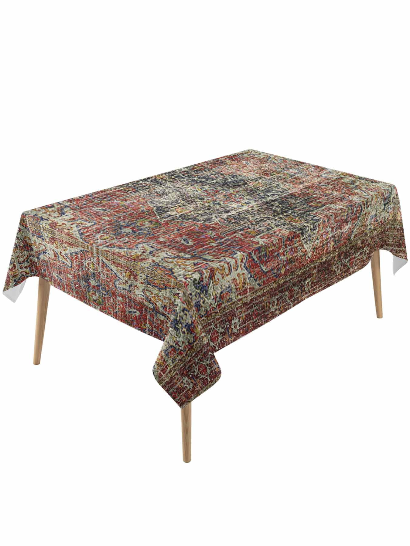 Boho Vintage Table Cloth, Retro Flowers Modern Geometric Abstract Art ...