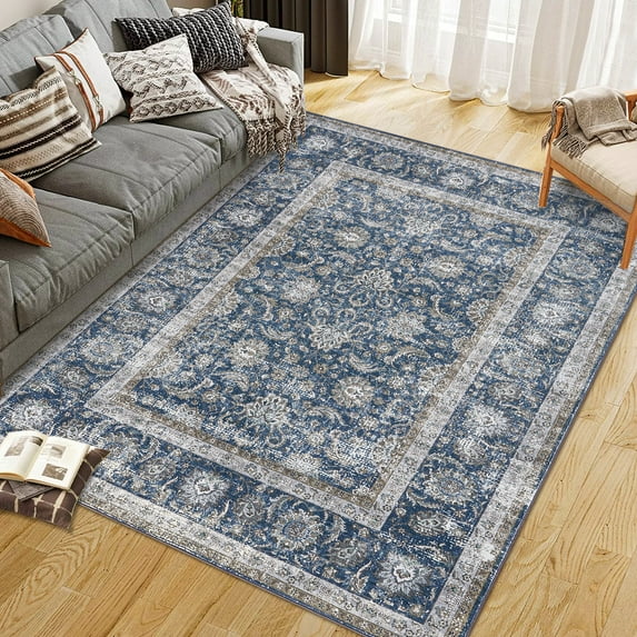 Boho Vintage Washable Area Rug 10x13ft Large Low Pile Floral Print ...