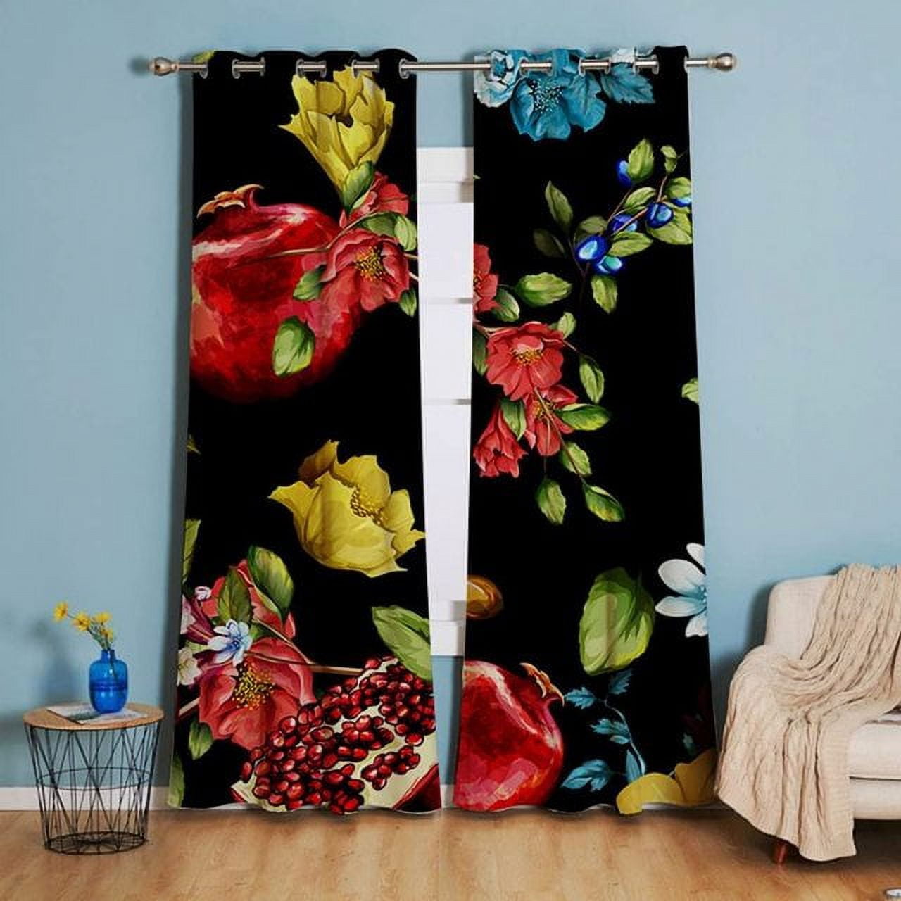Boho Vintage Window Panels Room Flowers Print Curtain Drapes With ...
