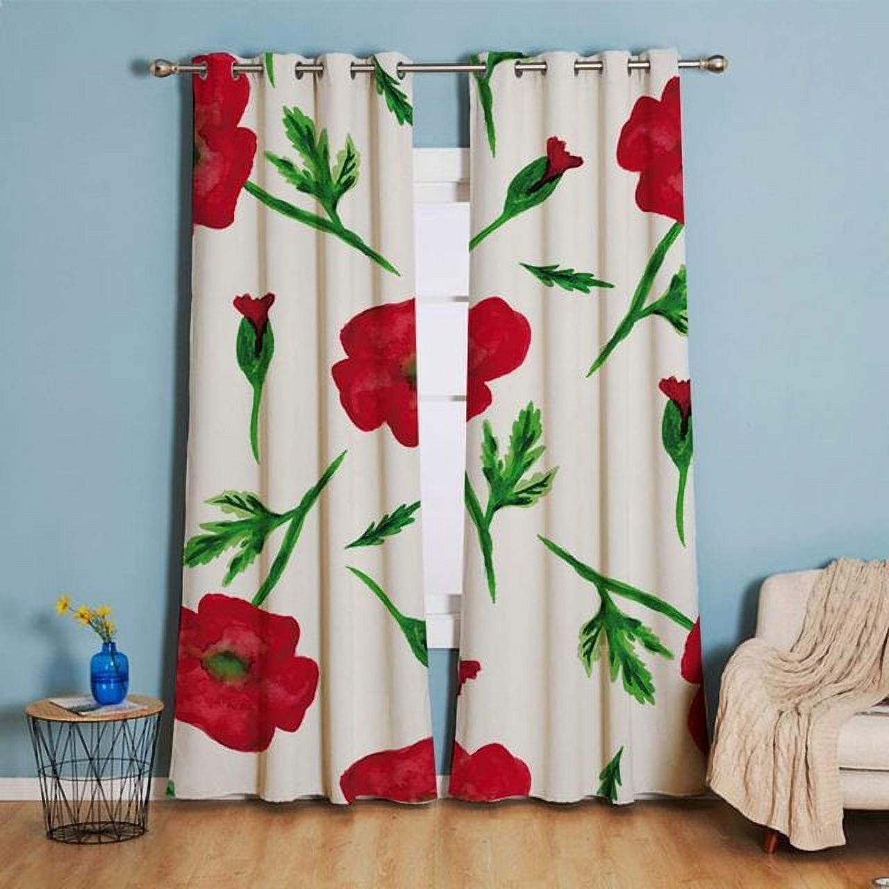 Boho Vintage Window Panels Room Flowers Print Curtain Drapes With ...