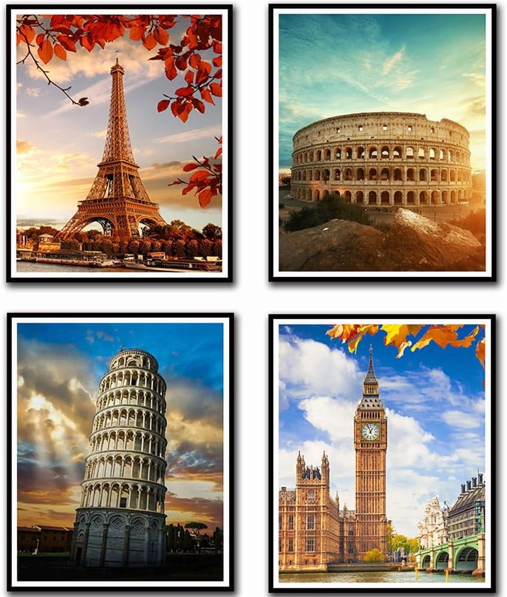 Boho Wall Art Decor, London, Tower of Pisa, Paris, Eiffel Tower,Roman ...