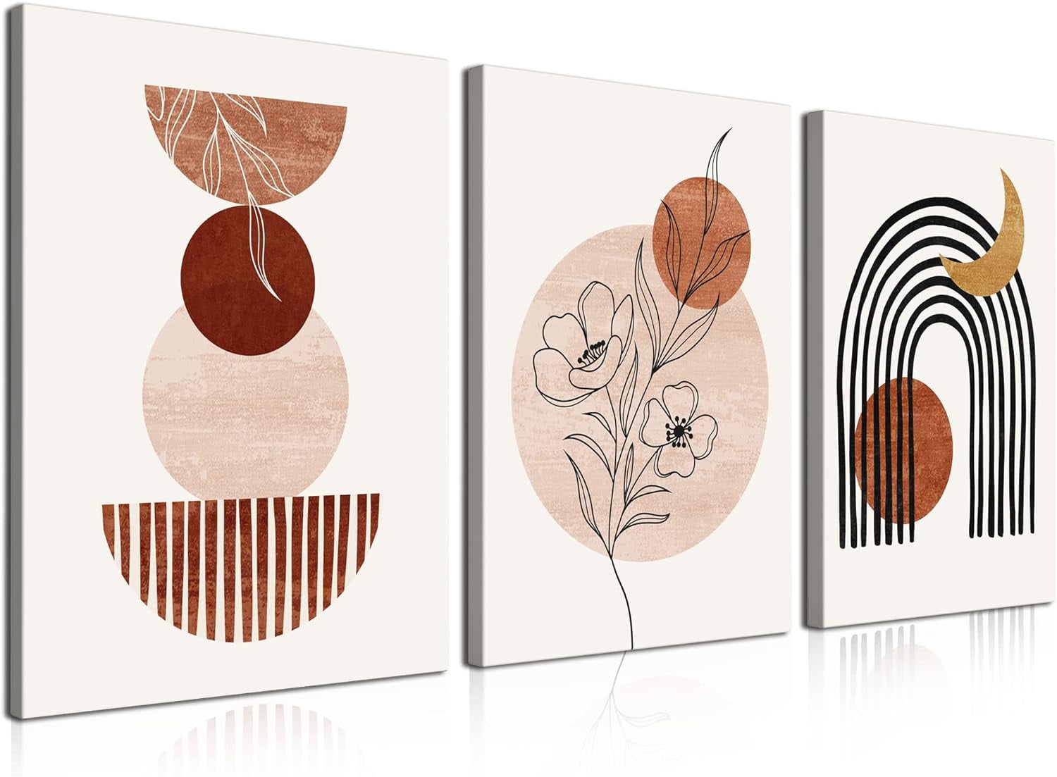 Boho Wall Art, Mid Century Modern Wall Art, Set of 3 Framed Canvas Wall ...