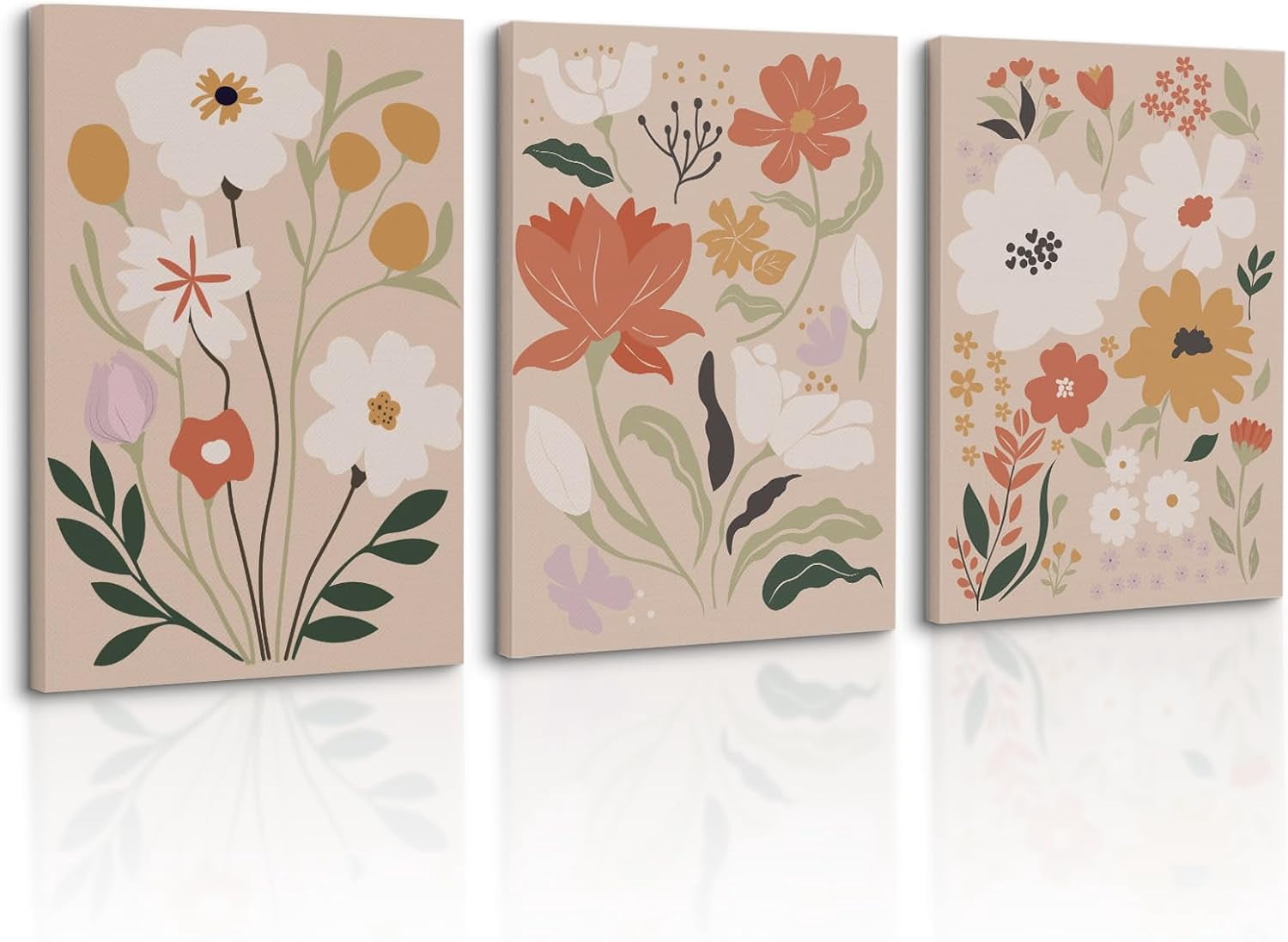 Boho Wall Art Set of 3 Minimalist Botanical Geometric Canvas Prints 12 ...