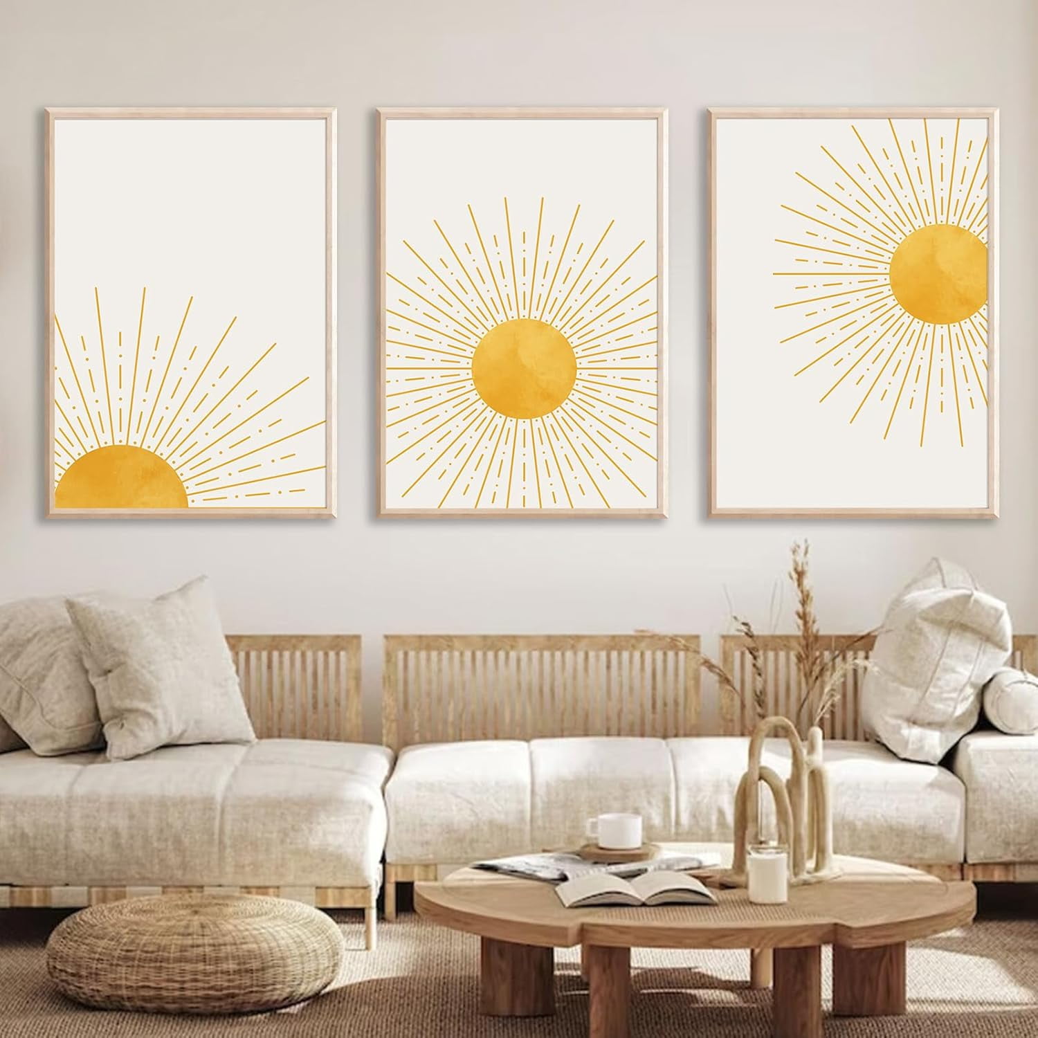 Boho Wall Art Sun Mountain Canvas Mid Century Modern Abstract Poster ...