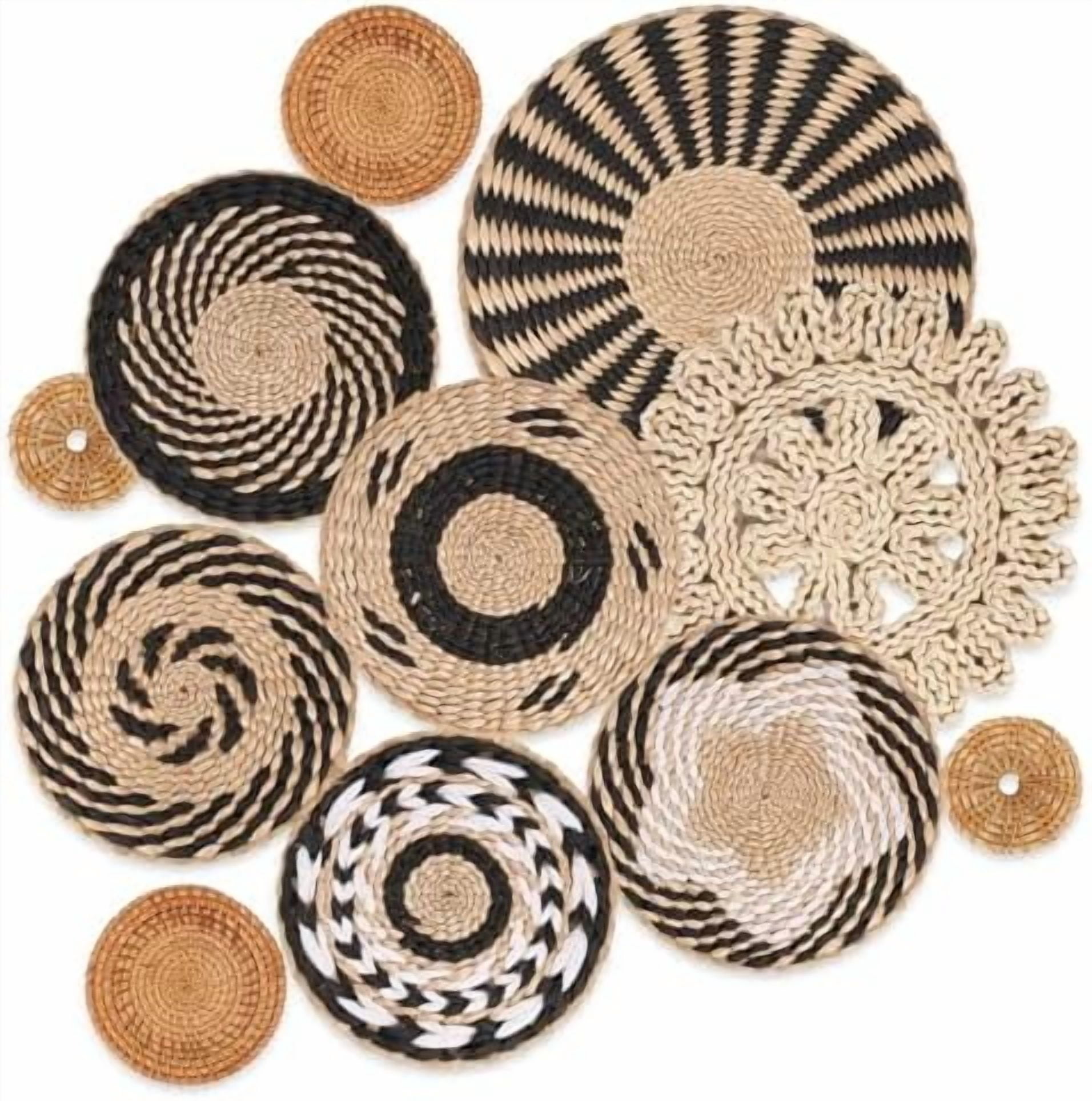 Boho Wall Basket Decor Set of 11 - Hanging Woven Bulrush Basket Wall ...