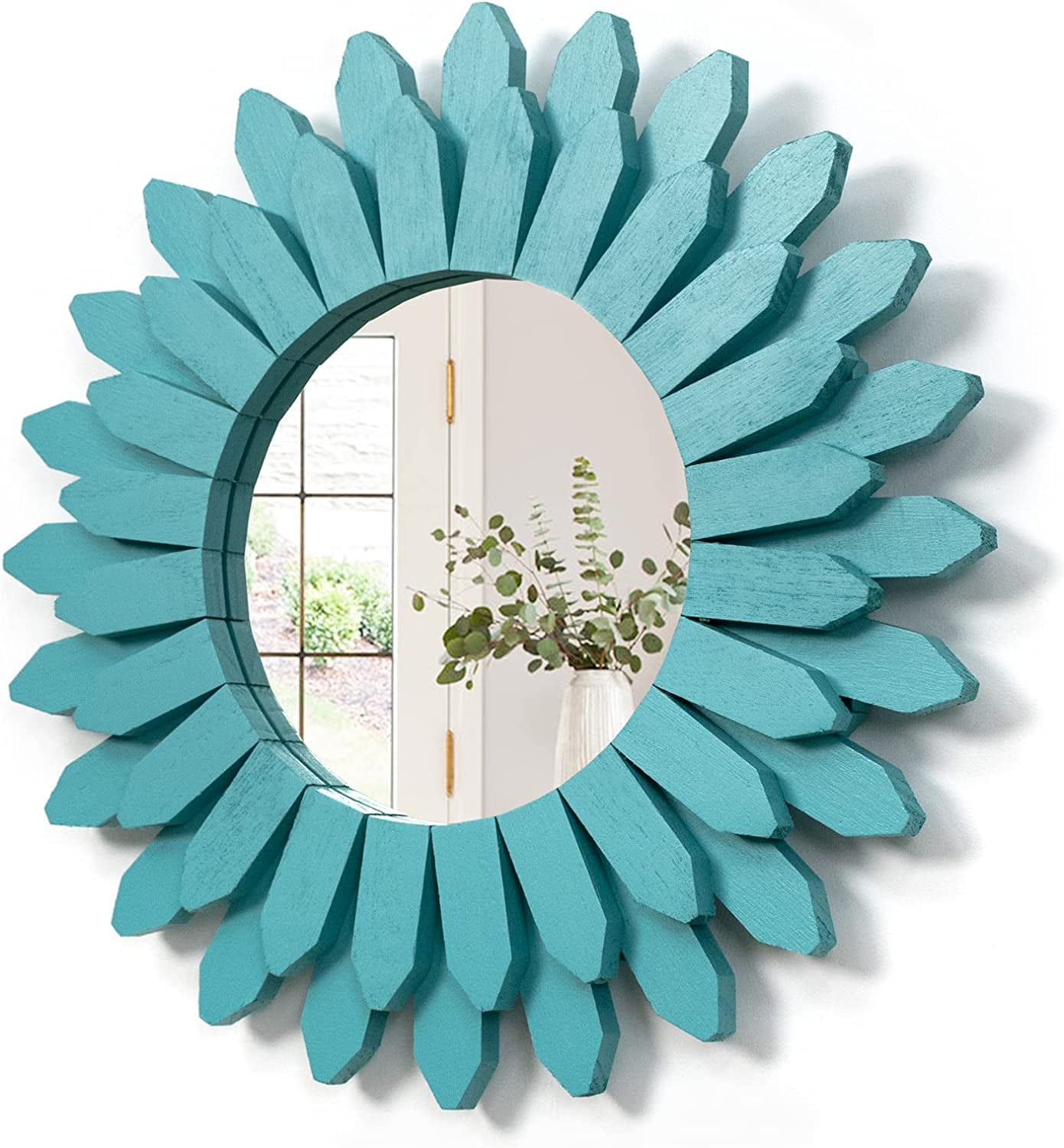 Boho Wall Decor Mirrors for Wall 2 Pack 12 inch Wood Decorative Mirror ...